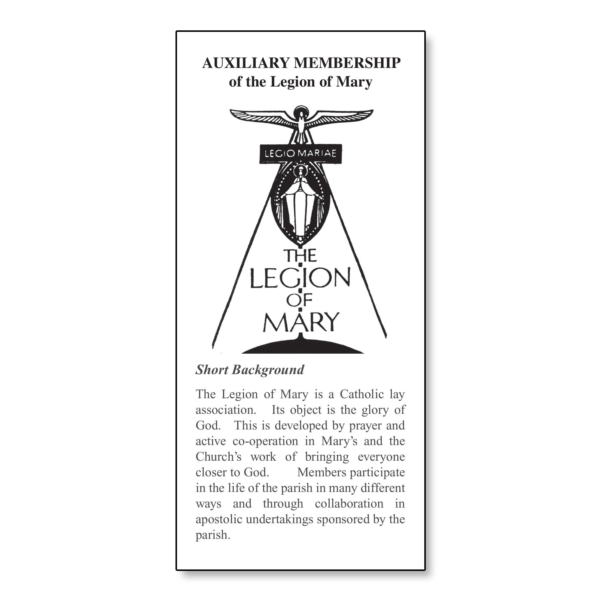 Auxillary Membership Leaflet | Legion Of Mary Publications