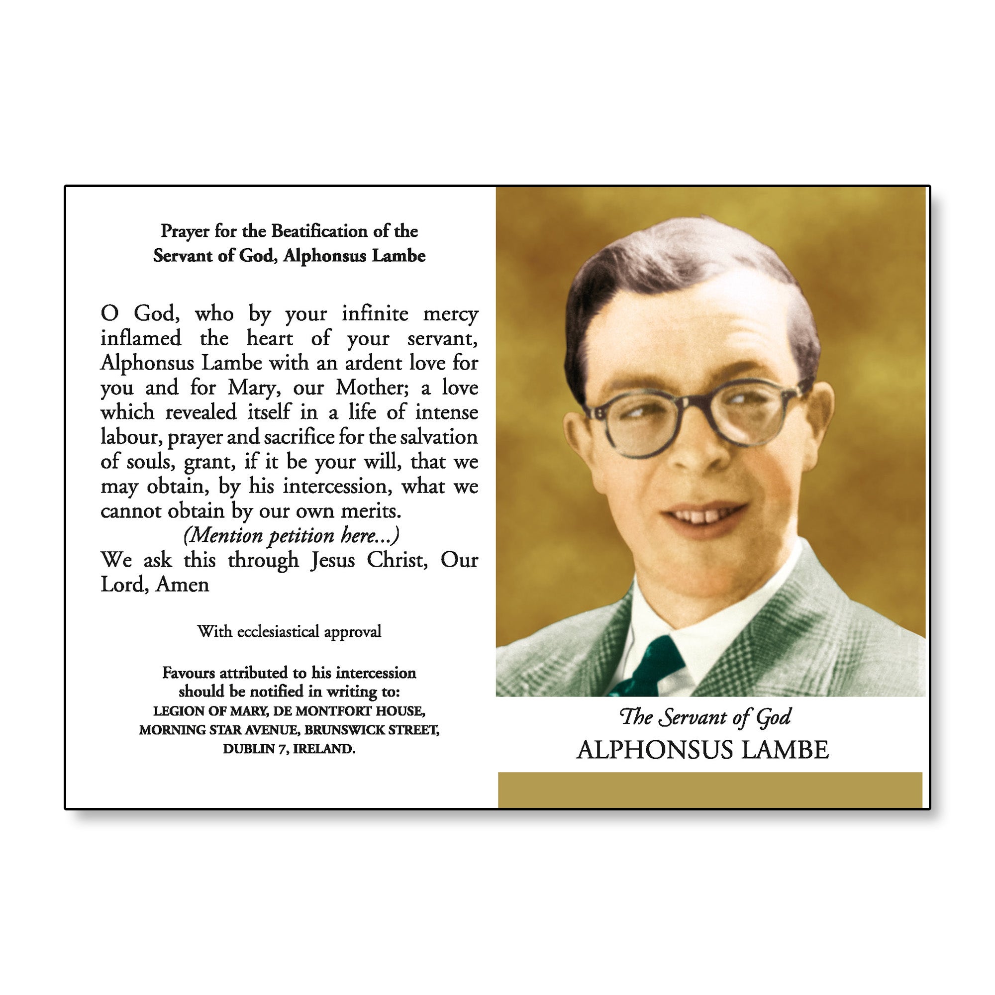 Alfie Lambe Prayer Leaflet | Legion Of Mary Publications